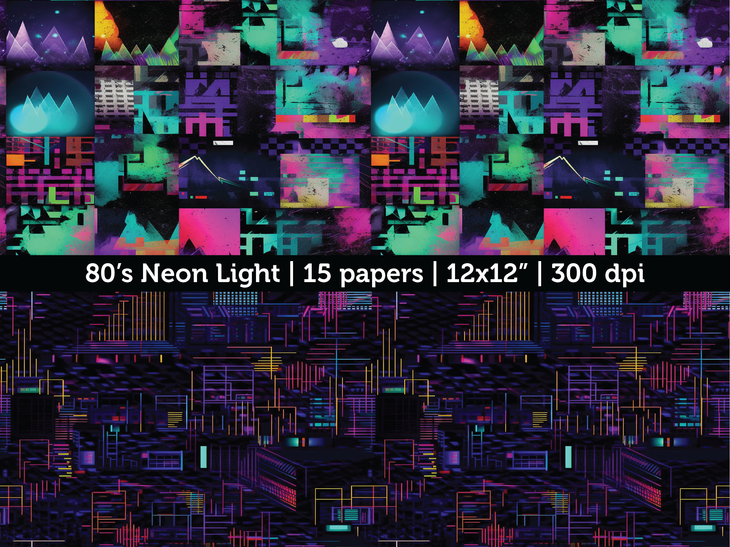 80's Retro Neon Digital Paper Scrapbooking High Quality JPG 300 Dpi ...