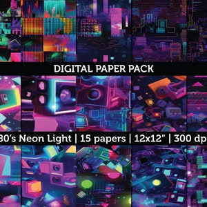 80's Retro Neon Digital Paper Scrapbooking High Quality JPG 300 Dpi ...