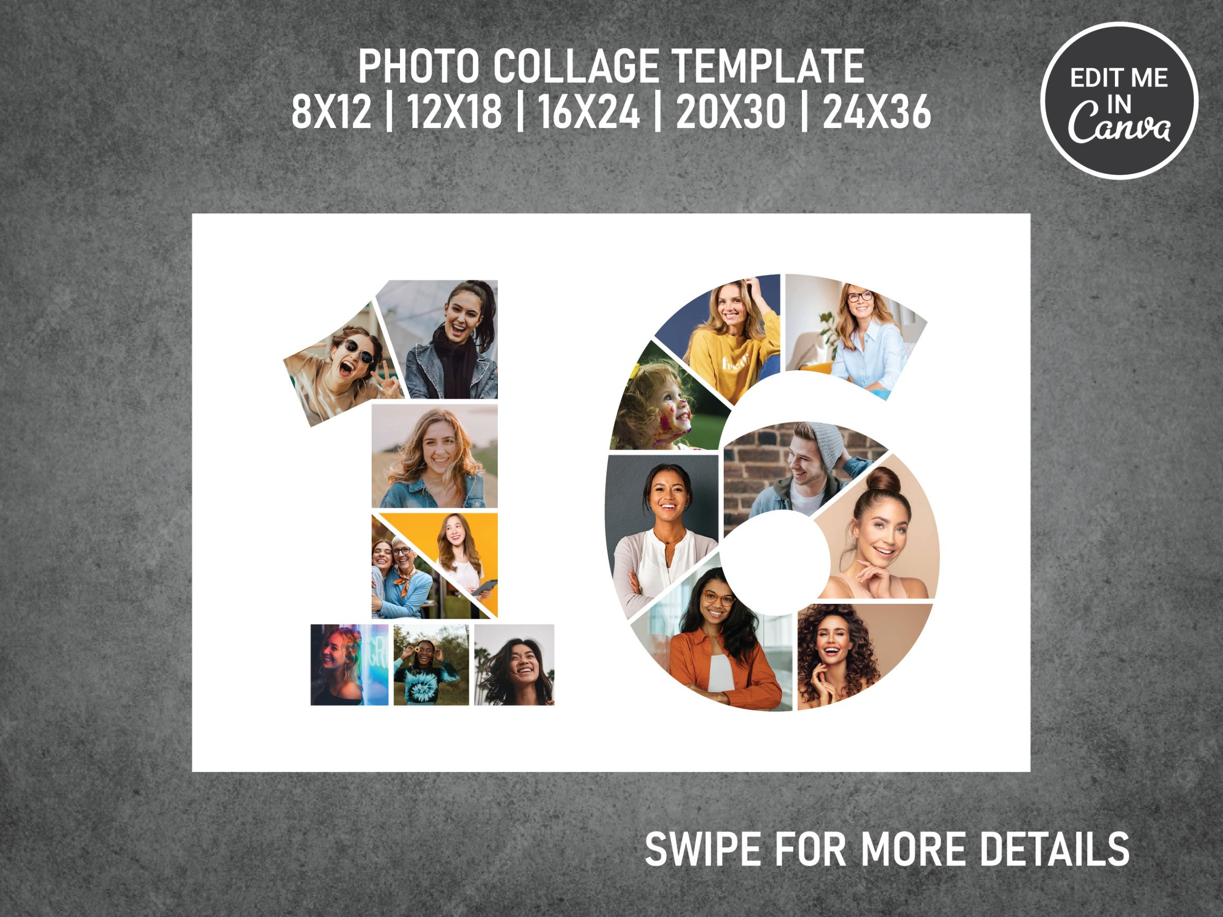 16th Birthday Number Photo Collage / Pic Collage / Image - Etsy