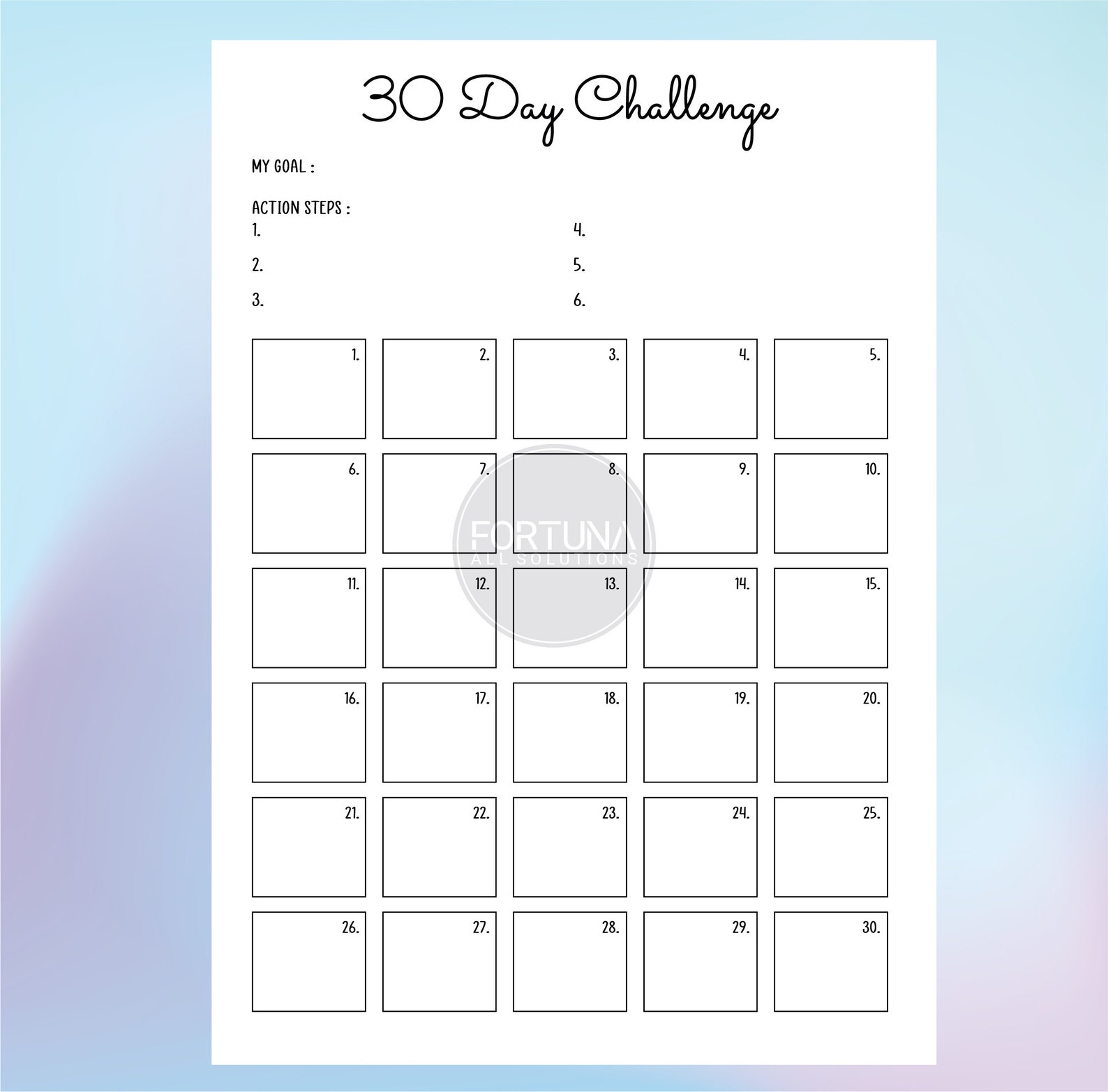 30 Day Challenge Tracker Printable PDF A4 US Letter | Etsy