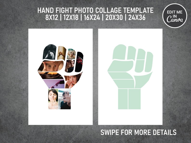 Hand Fight | Raised Fist Hand Photo Collage Template Canva PDF ...