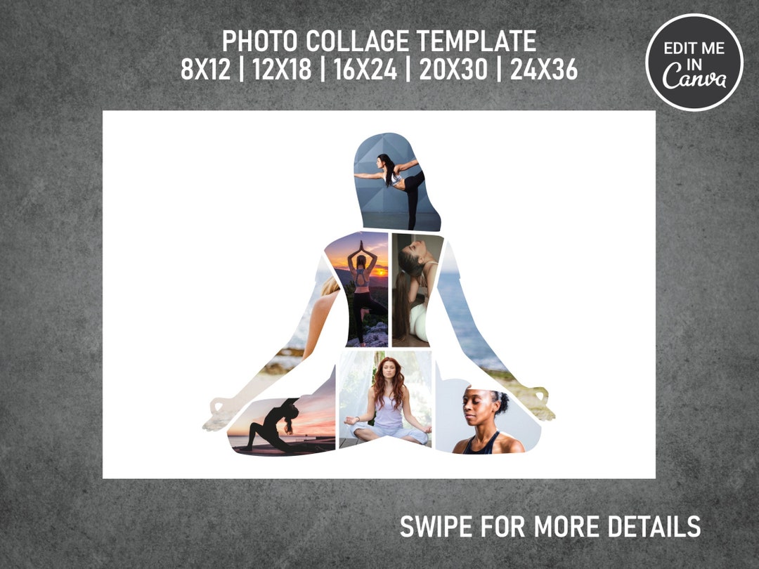 Stretching Exercise Yoga Photo Collage Template Canva PDF | 8x12, 12x18 ...