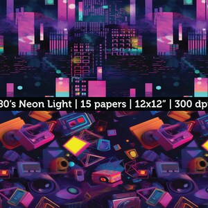 80's Retro Neon Digital Paper Scrapbooking High Quality JPG 300 Dpi ...