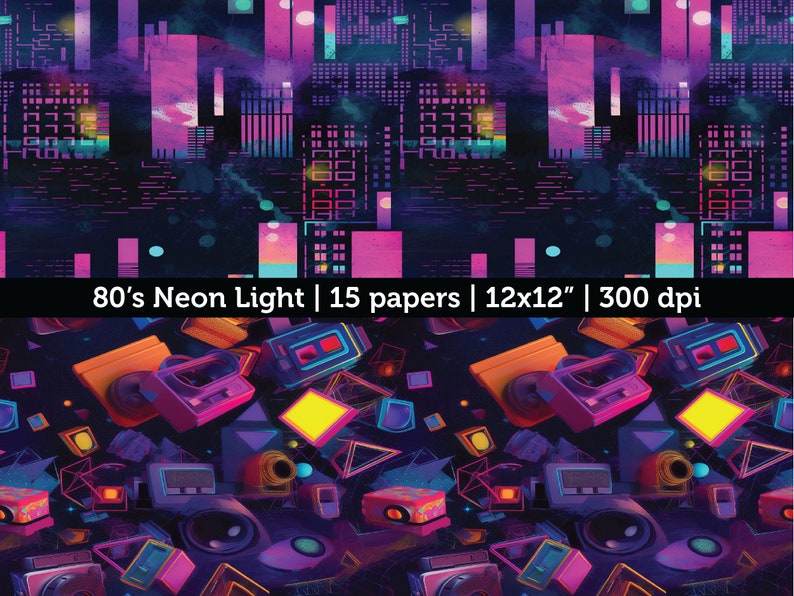 80's Retro Neon Digital Paper Scrapbooking High Quality JPG 300 Dpi ...