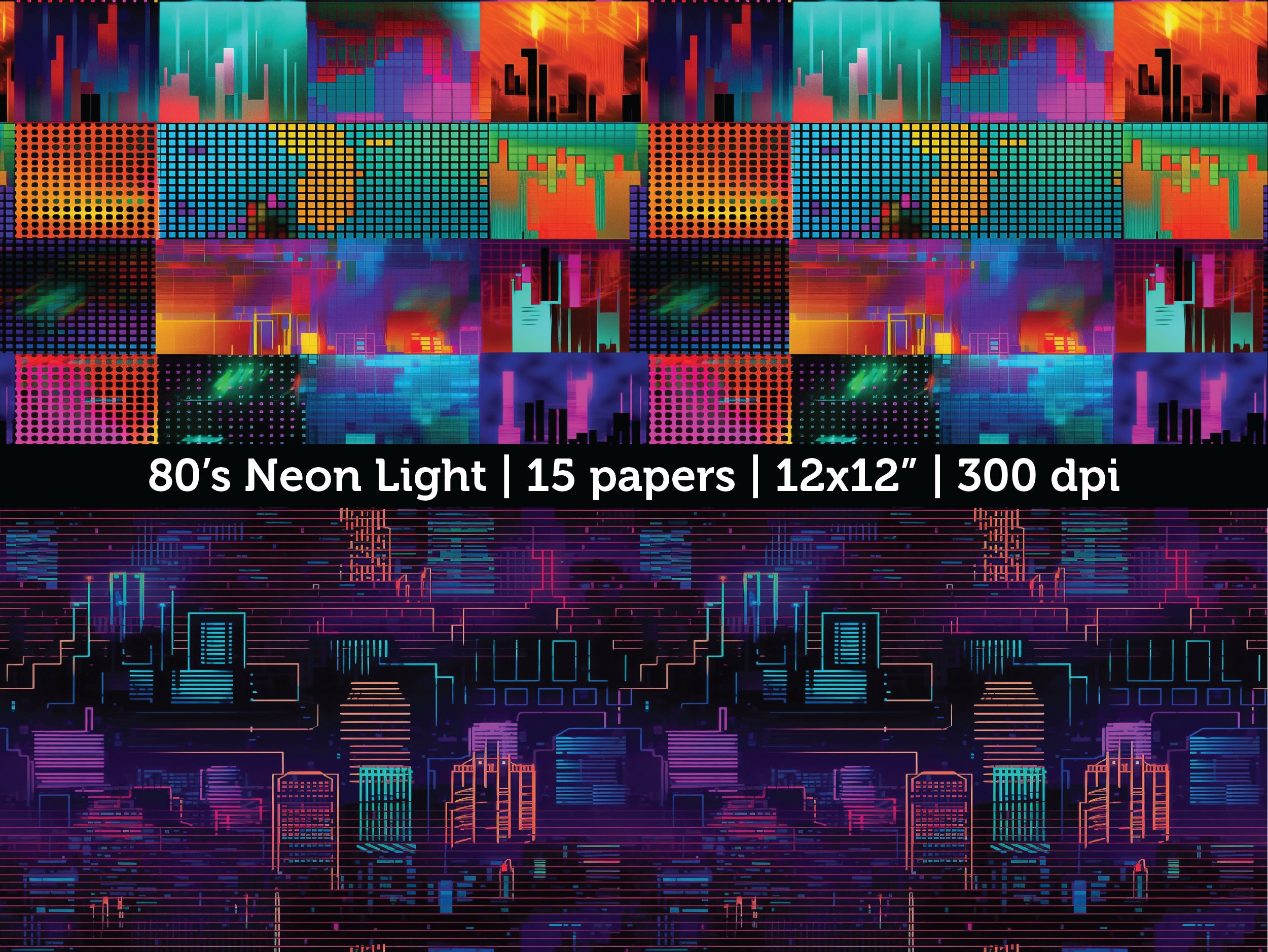 80's Retro Neon Digital Paper Scrapbooking High Quality JPG 300 Dpi ...