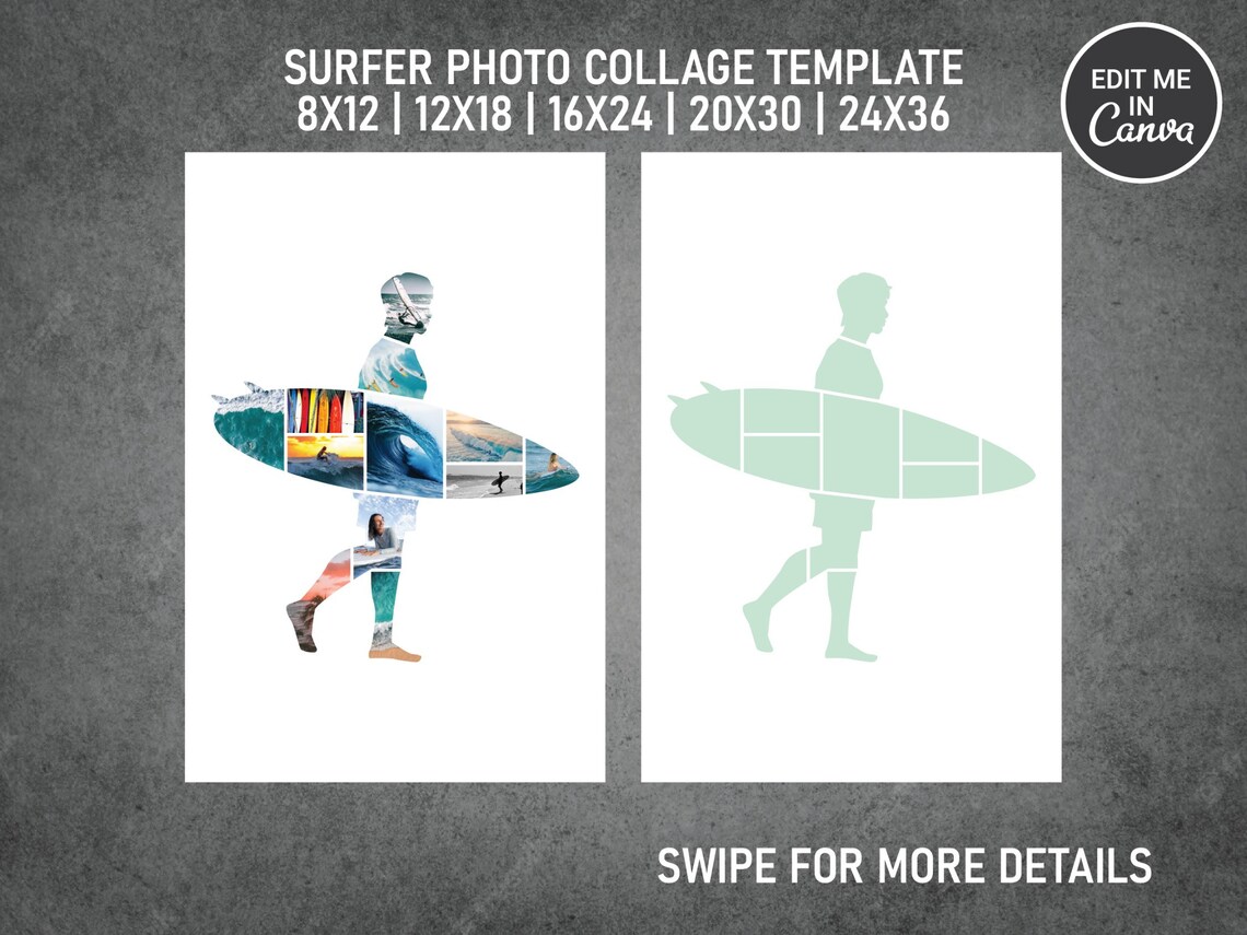 Surfing Surfer Sport Photo Collage Template Canva PDF | Memorial ...