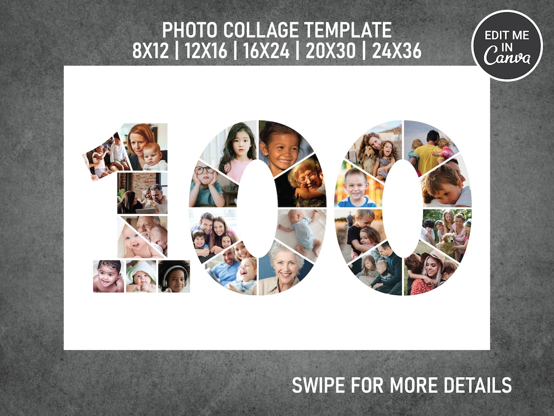100th Birthday Number Photo Collage PDF / Pic Collage / Image Collage ...