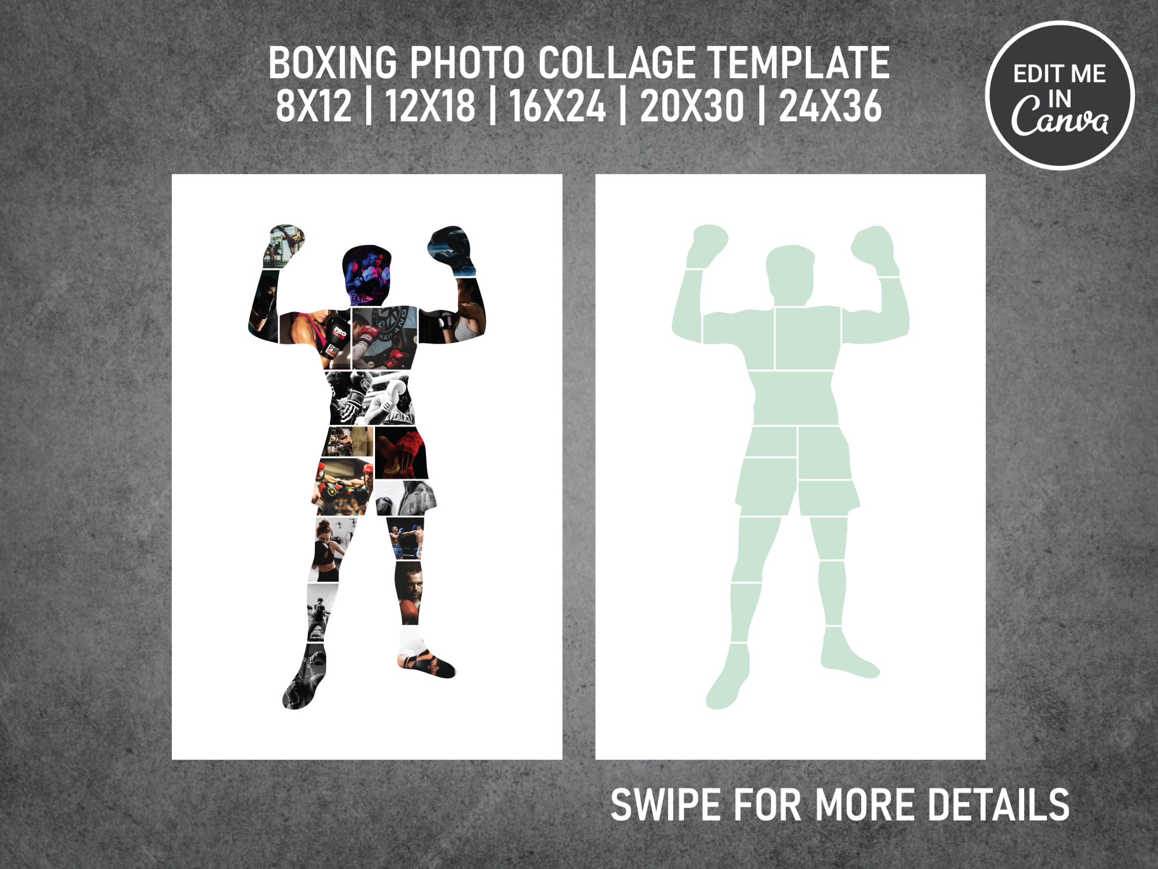 Boxing Sport Photo Collage Template Canva PDF | Memorial Collage 8x12 ...