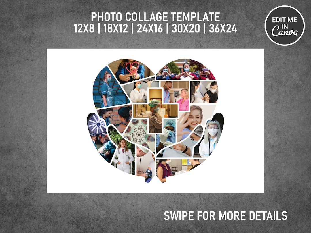 Nurse Healthcare Photo Collage Template Canva PDF | 8x12, 12x18, 16x24 ...