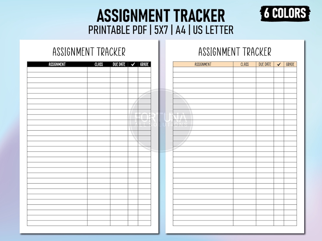 Assignment Tracker Printable Homework Planner Log Template School ...