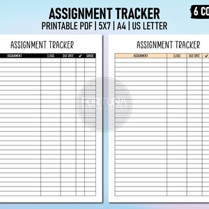 Assignment Tracker Printable Homework Planner Log Template School ...