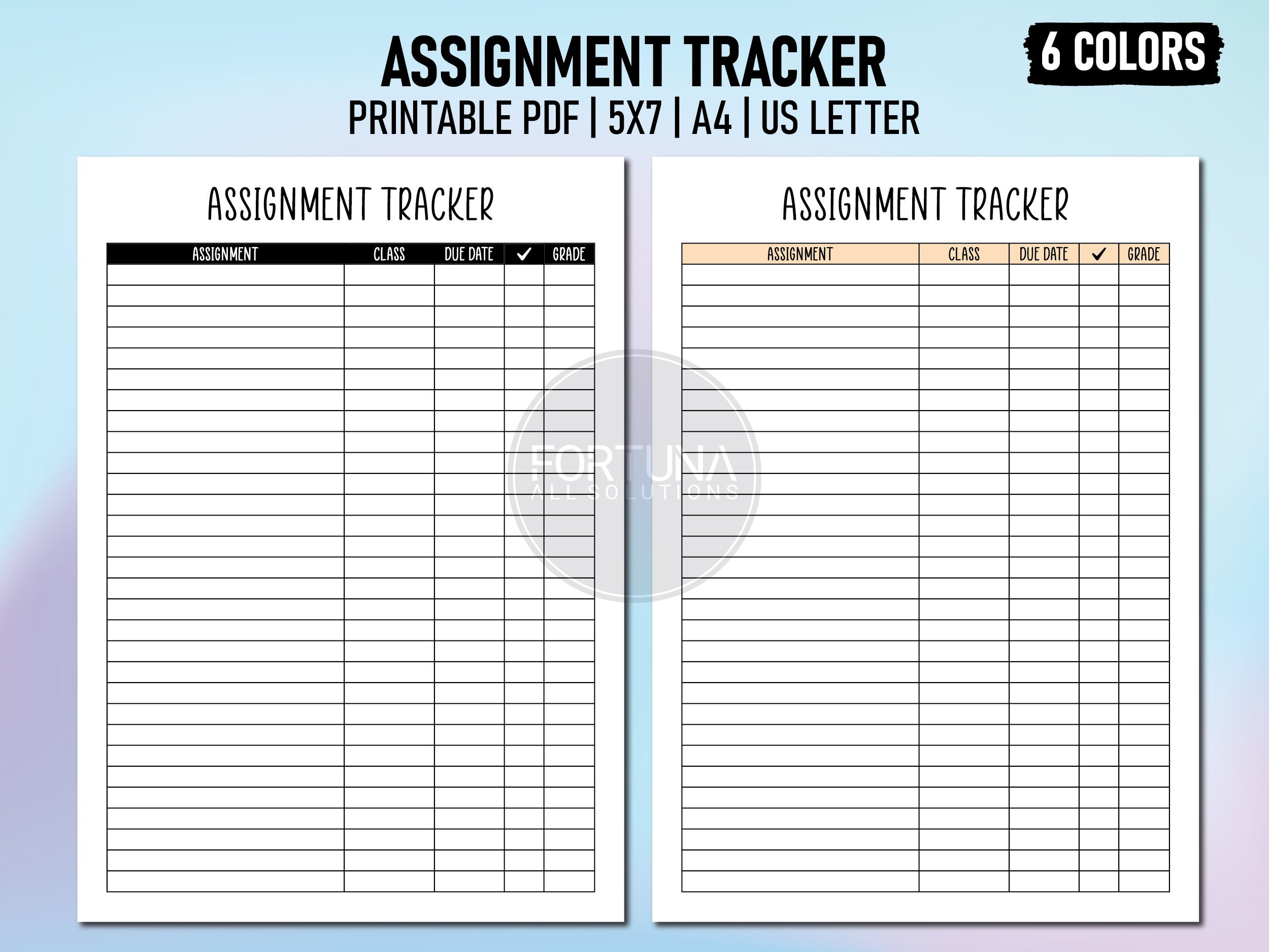 Assignment Tracker Printable Homework Planner Log Template - Etsy