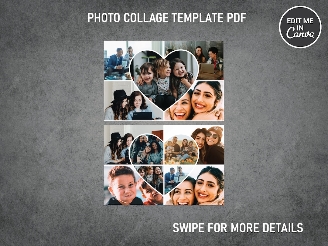 Hearts Photo Collage Template Canva PDF | Memorial Collage 8x12, 12x18 ...