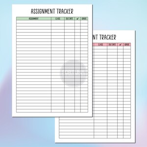 Assignment Tracker Printable Homework Planner Log Template School ...