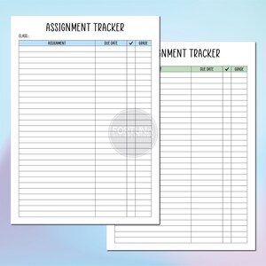 Assignment Tracker Printable Homework Planner Log Template School ...