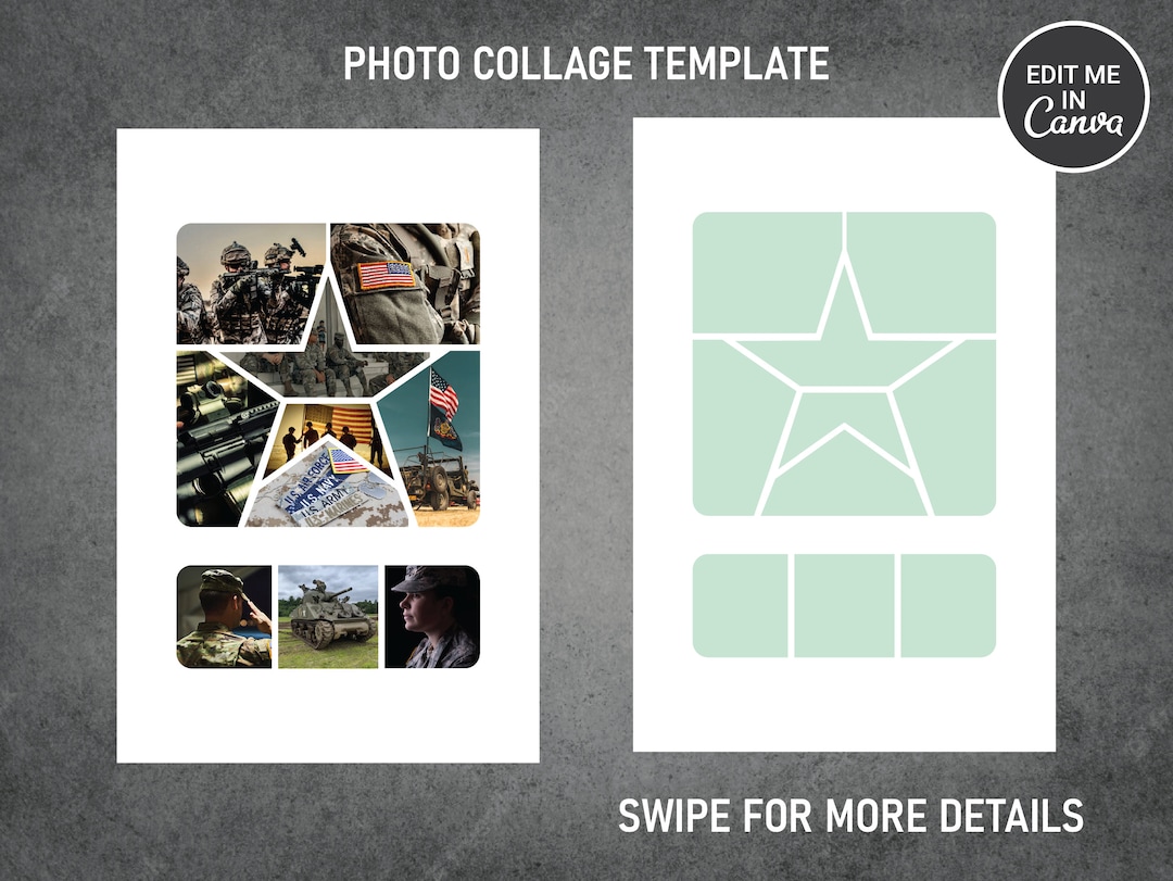 U.S Army Military Veteran Collage Template Canva PDF | Memorial Collage ...