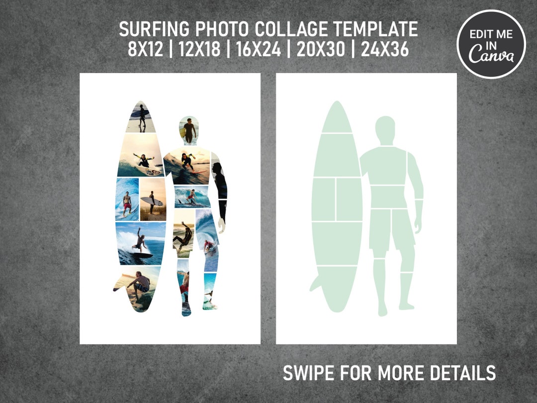 Surfer Surfing Sport Photo Collage Template Canva PDF | Memorial ...