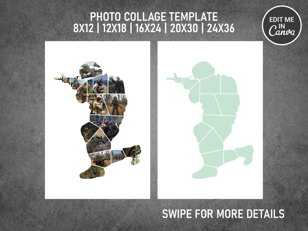 Soldier Photo Collage Canva Template PDF | Memorial Collage 8x12, 12x18 ...