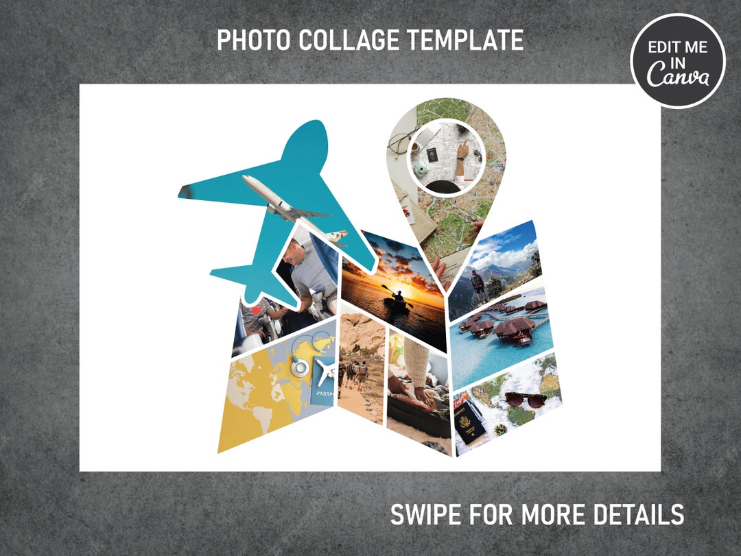 Traveling Vacation Photo Collage Template Canva PDF | Memorial Collage ...