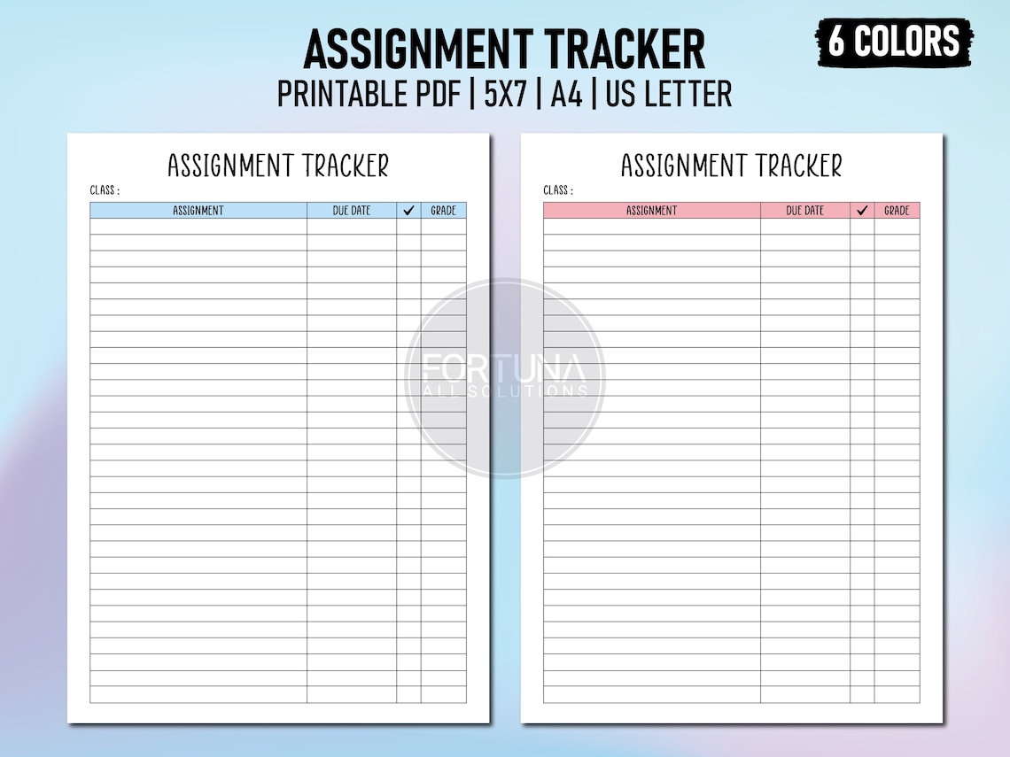 Assignment Tracker Printable Homework Planner Log Template - Etsy