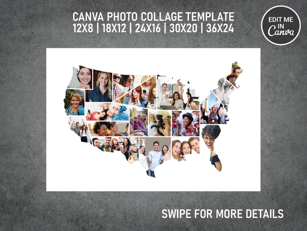 United States America Map Photo Collage Template Canva PDF | 8x12 12x18 ...