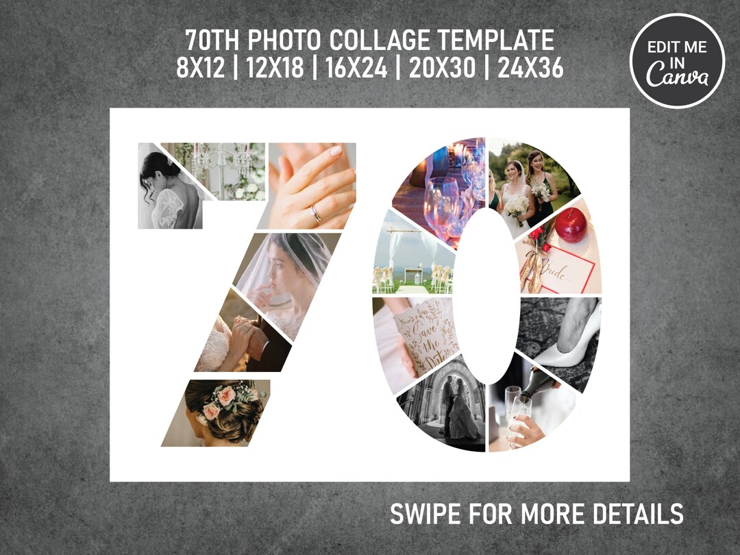 70th Birthday Number Photo Collage PDF / Pic Collage / Image Collage ...