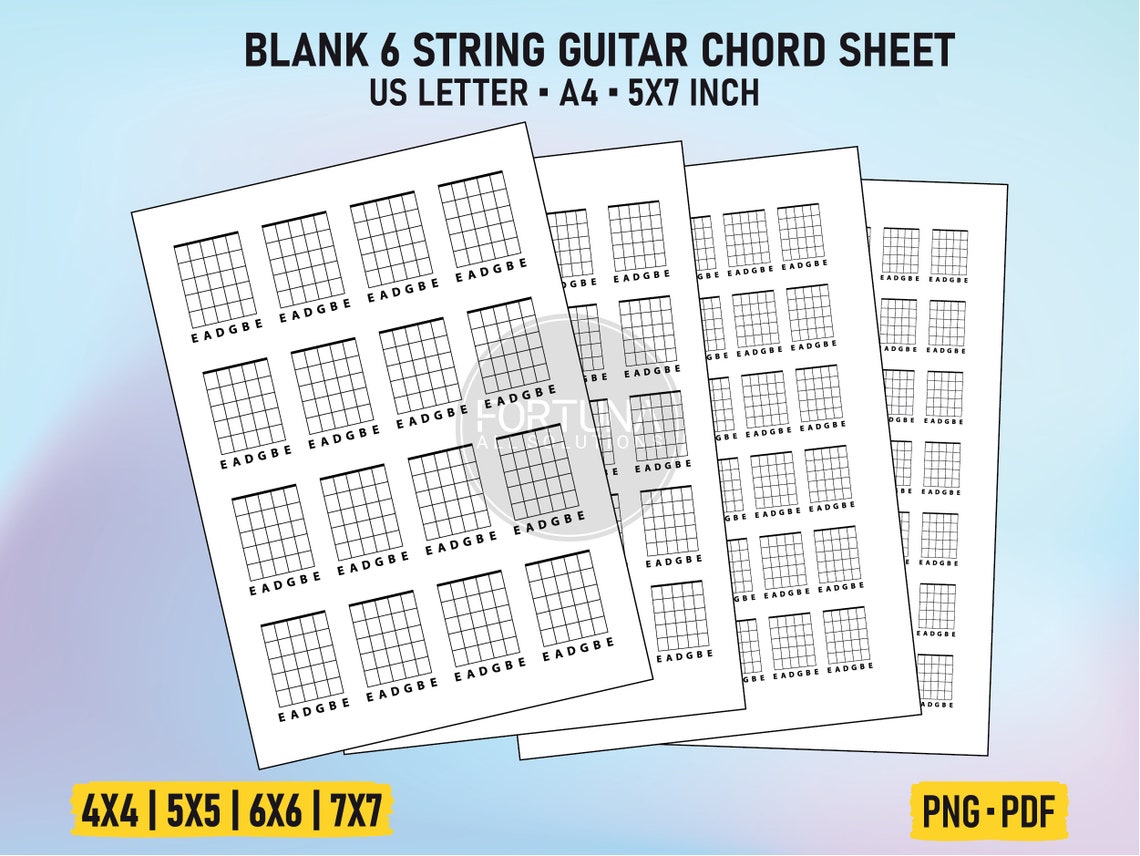Blank Printable Guitar Chord Charts Diagram Sheet 6 String PDF | Etsy UK