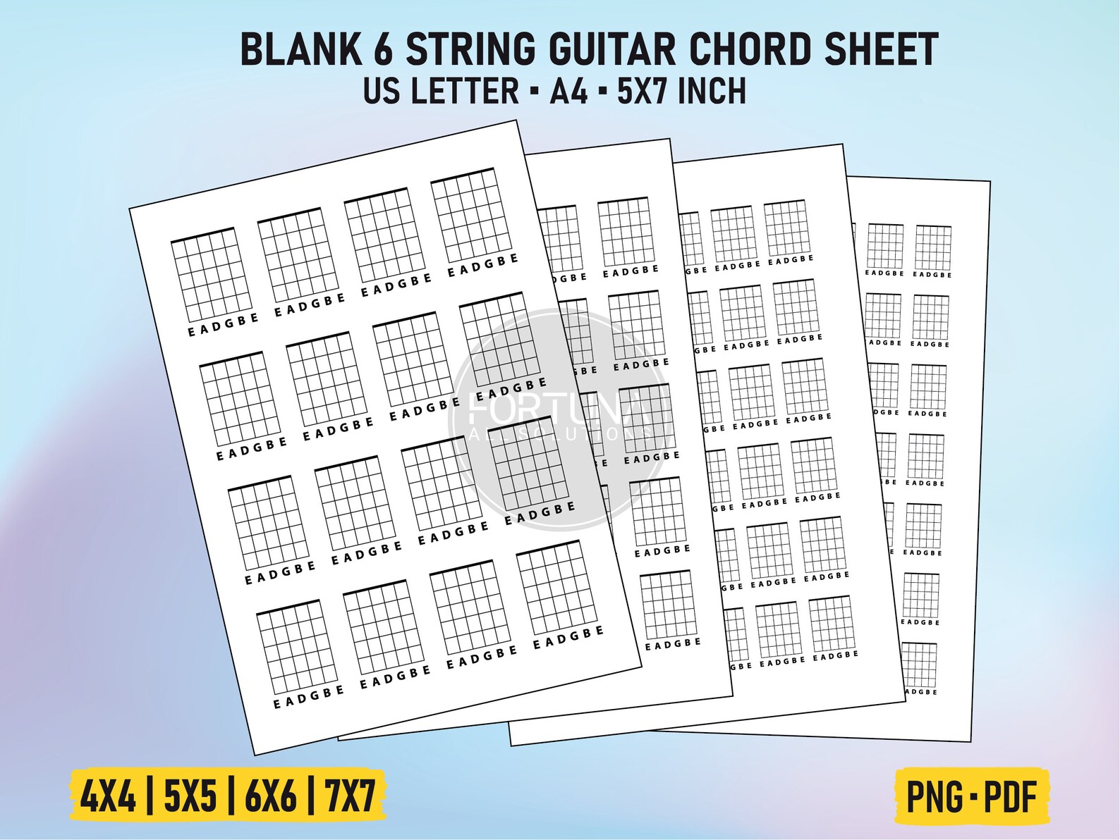 Blank Printable Guitar Chord Charts Diagram Sheet 6 String PDF | Etsy UK