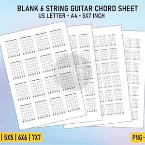 Blank Printable Guitar Chord Charts Diagram Sheet 6 String PDF PNG | A4 ...