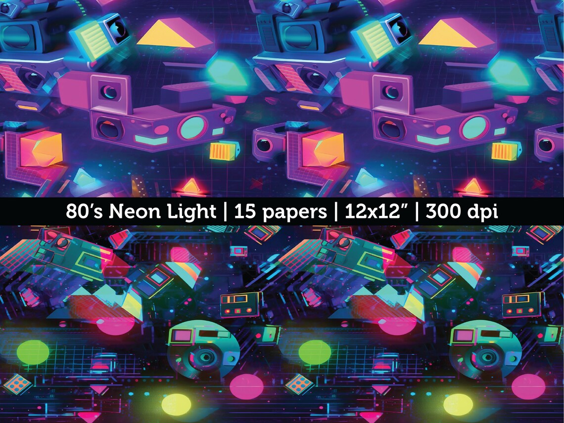 80's Retro Neon Digital Paper Scrapbooking High Quality JPG 300 Dpi ...