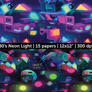 80's Retro Neon Digital Paper Scrapbooking High Quality JPG 300 Dpi ...