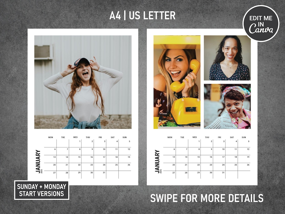 2025 Calendar Photo Collage Template Canva PDF | US Letter | A4 ...