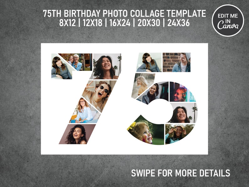 75th Birthday Number Photo Collage PDF / Pic Collage / Image - Etsy