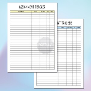 Assignment Tracker Printable Homework Planner Log Template School ...