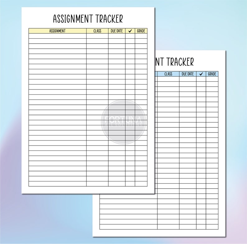 Assignment Tracker Printable Homework Planner Log Template School ...