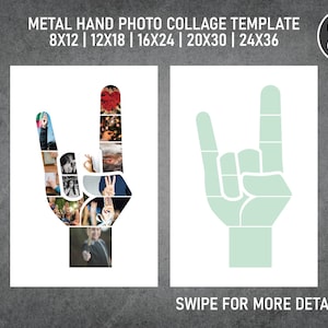 Metal Hand Heavy Rock Photo Collage Template Canva PDF | 8x12 12x18 ...