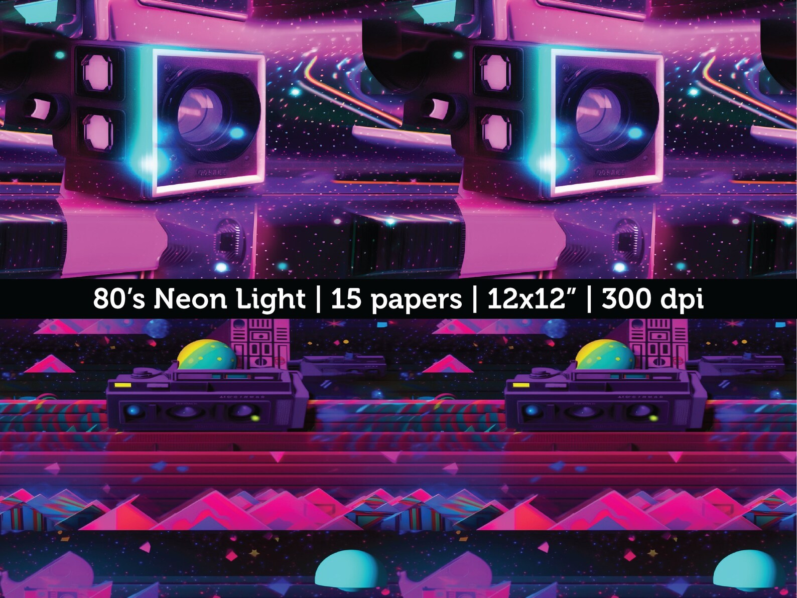 80's Retro Neon Digital Paper Scrapbooking High Quality JPG 300 Dpi ...