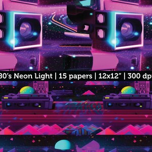 80's Retro Neon Digital Paper Scrapbooking High Quality JPG 300 Dpi ...