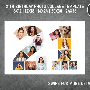 21th Birthday Number Photo Collage PDF / Pic Collage / Image Collage ...