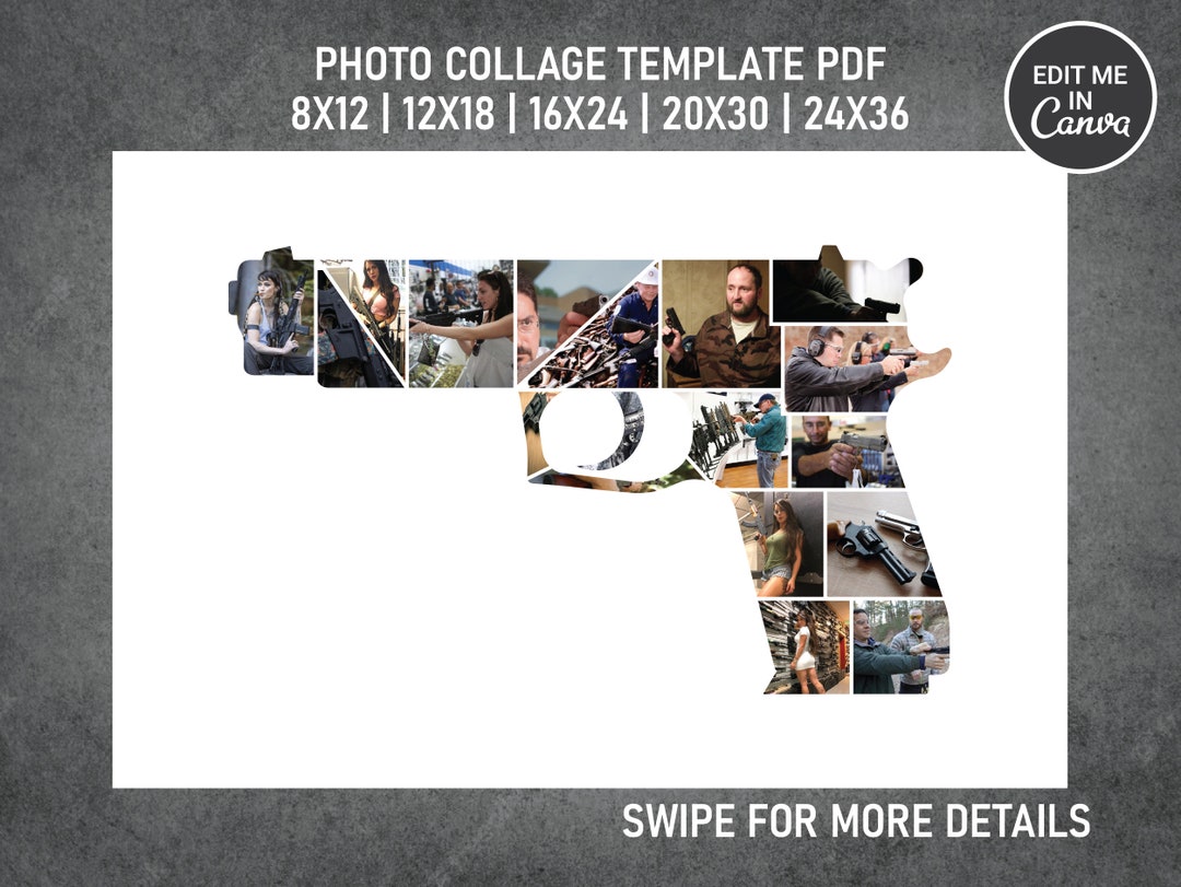 Pistol Gun Photo Collage Template Canva PDF 8x12 12x18 16x24 20x30 ...