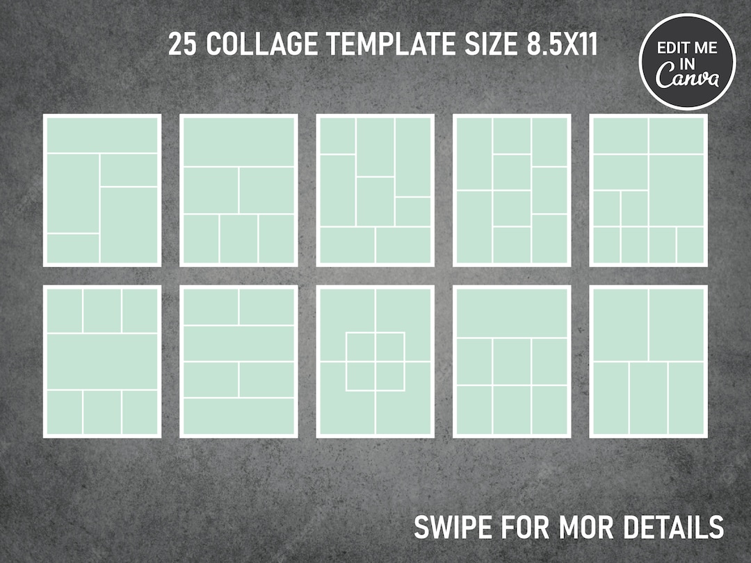 25 Image Collage / Pic Collage / Photo Collage Template PDF 8.5x11 Inch ...