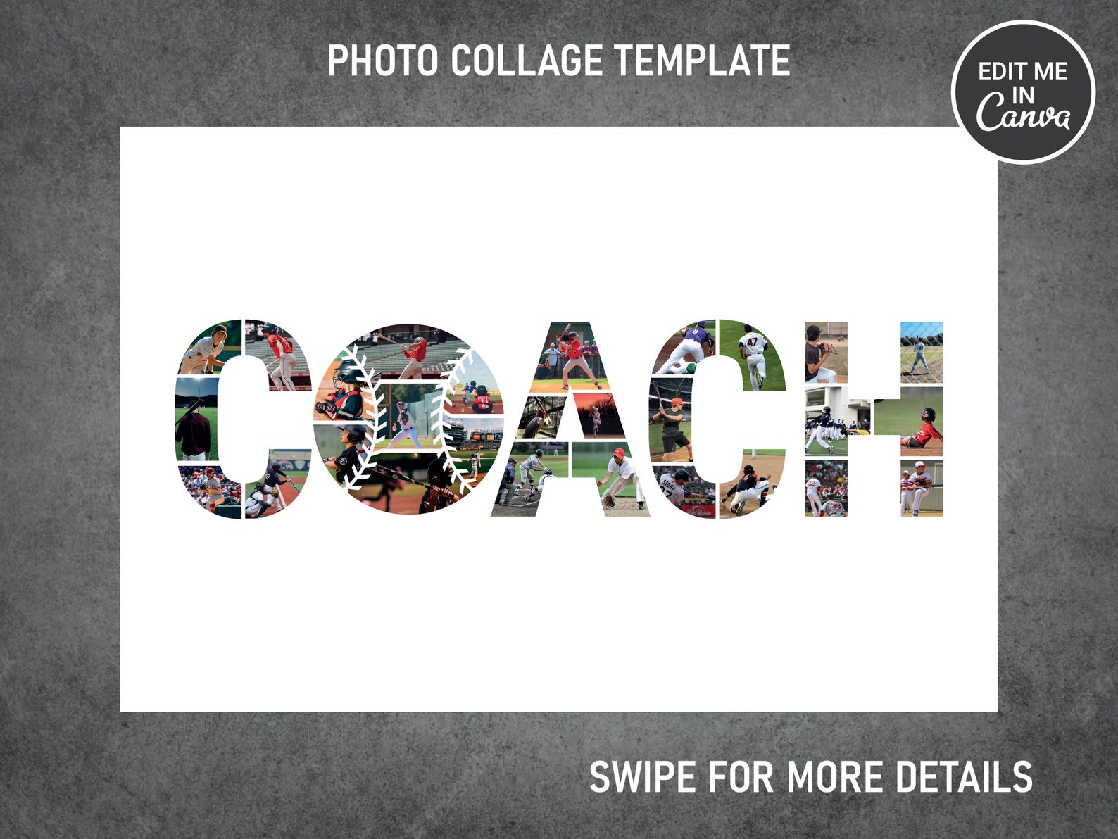 Baseball Coach Photo Collage Template Canva PDF | Memorial Collage 8x12 ...