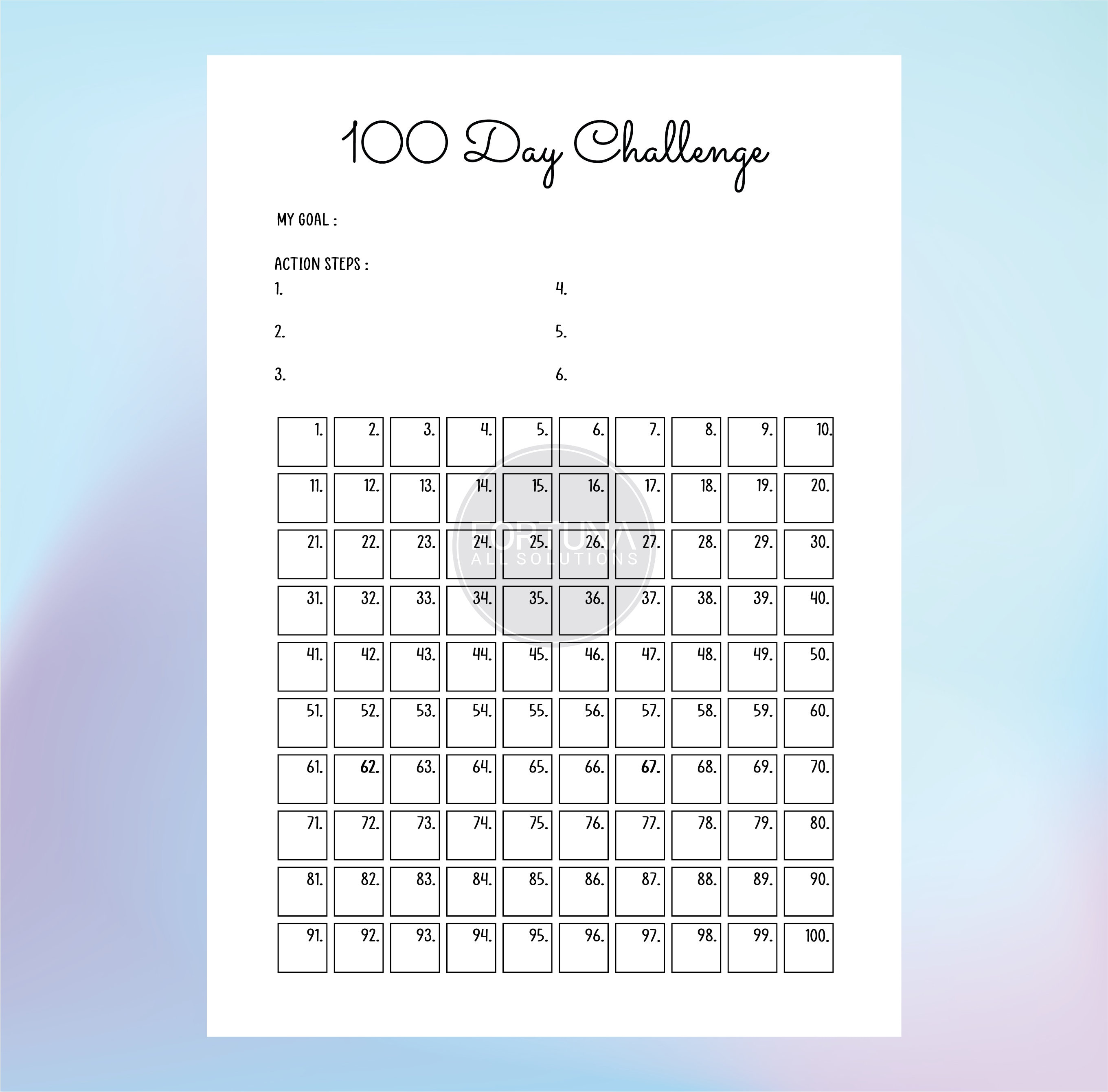 100 Day Challenge Tracker Printable PDF A4 US Letter | Etsy