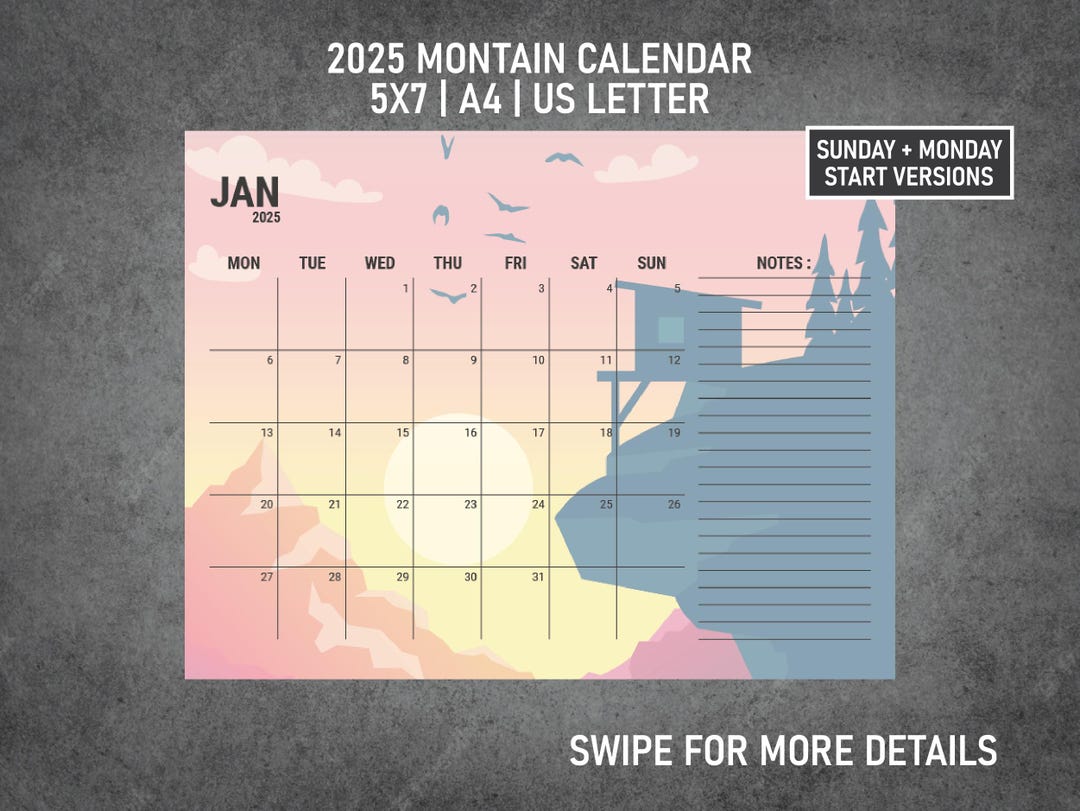Printable Nature Scenery 2025 Calendar PDF | A4 | US Letter | 5x7 ...