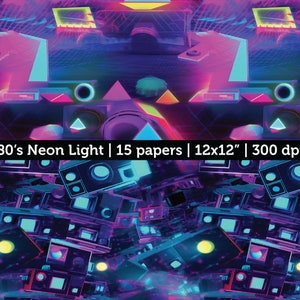 80's Retro Neon Digital Paper Scrapbooking High Quality JPG 300 Dpi ...