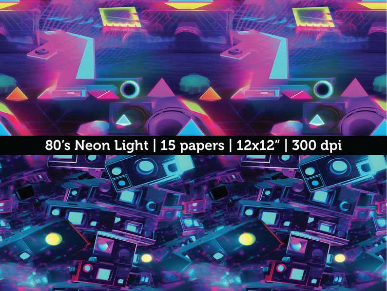 80's Retro Neon Digital Paper Scrapbooking High Quality JPG 300 Dpi ...