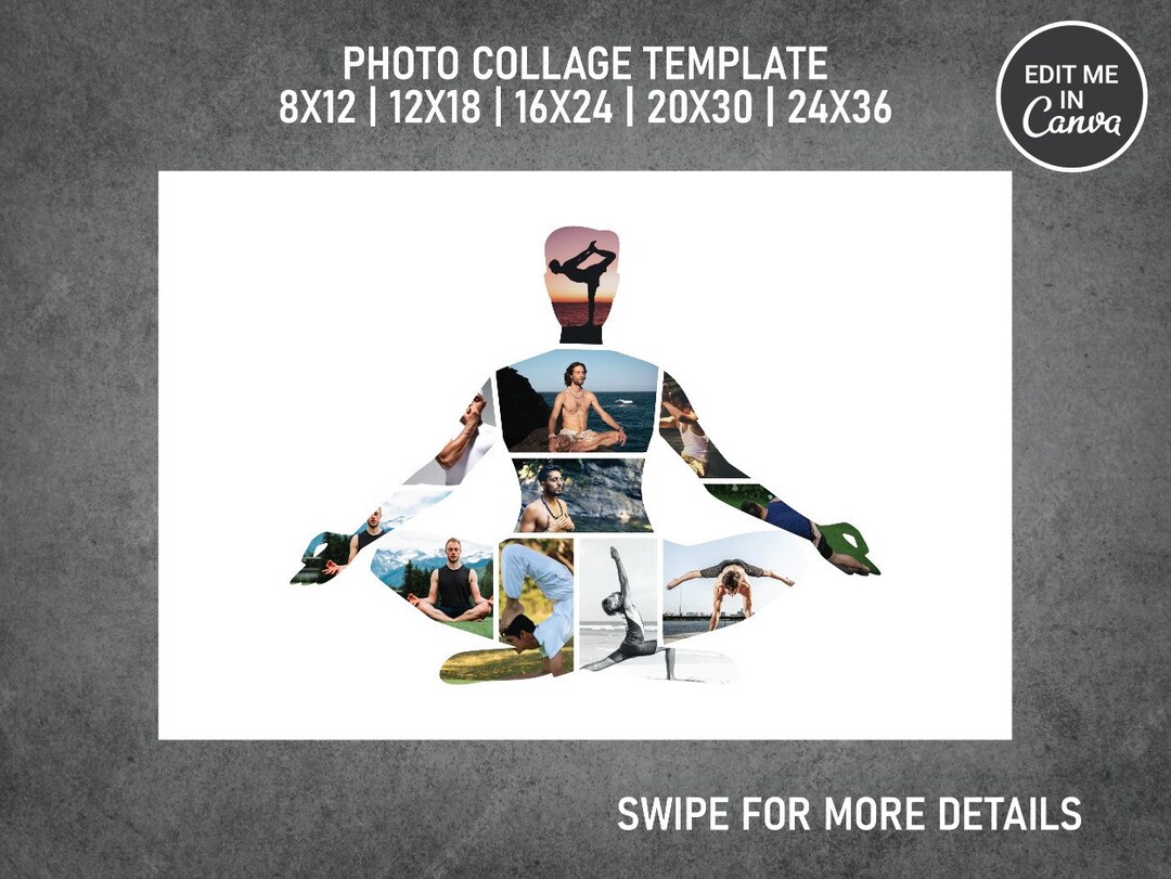 Stretching Exercise Yoga Pose Photo Collage Template Canva PDF | 8x12 ...