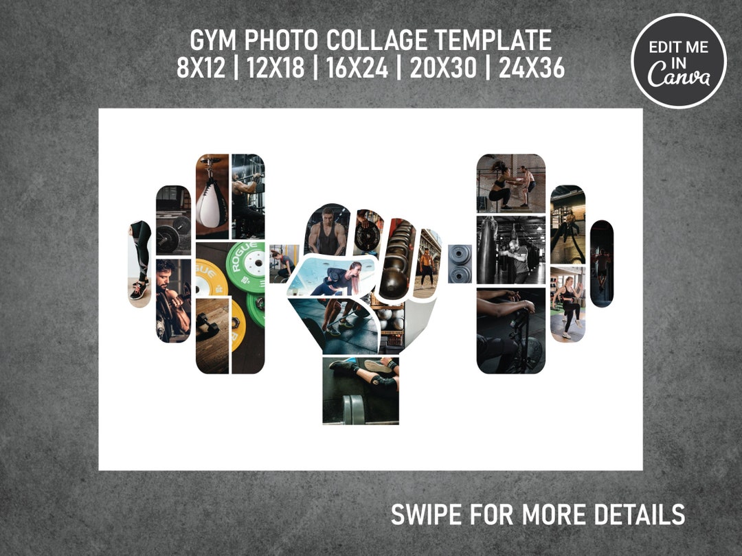 Gym Workout Fitness Photo Collage Template Canva PDF | Memorial Collage ...