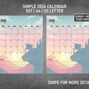 Printable Mountain Scenery 2024 Calendar PDF | A4 | US Letter | 5x7 ...