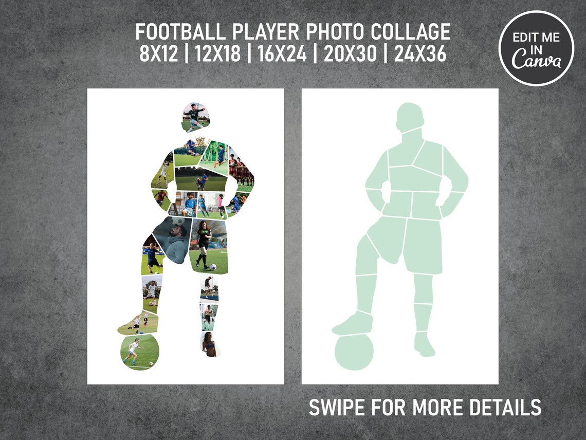 Football Player Sport Photo Collage Template Canva PDF | Memorial ...
